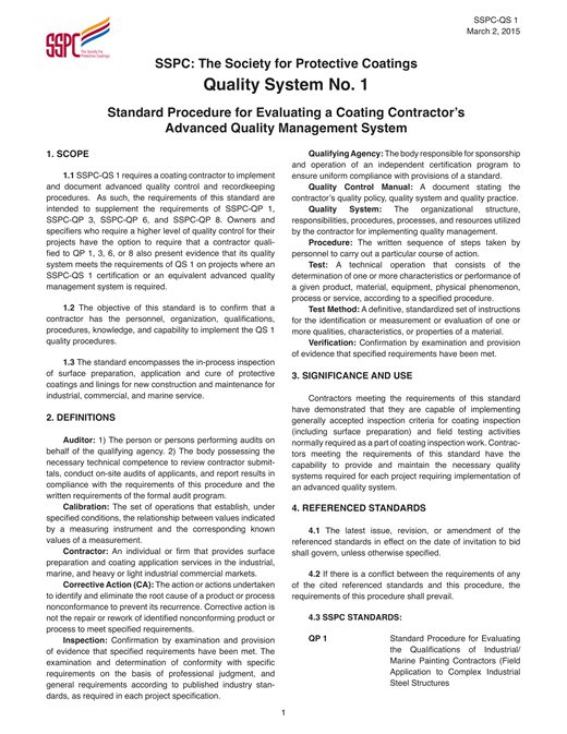 Standard Procedure for Evaluating a Coating Contractor’s Advanced ...
