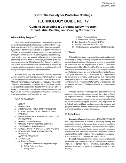 Guide to Developing a Corporate Safety Program for Industrial Painting ...
