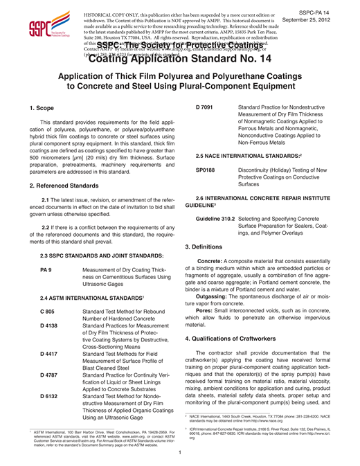 Application of Thick Film Polyurea and Polyurethane Coatings to ...