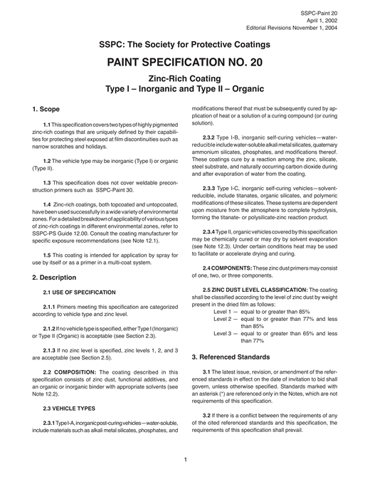 Zinc-Rich Coating (Type I – Inorganic and Type II – Organic ...