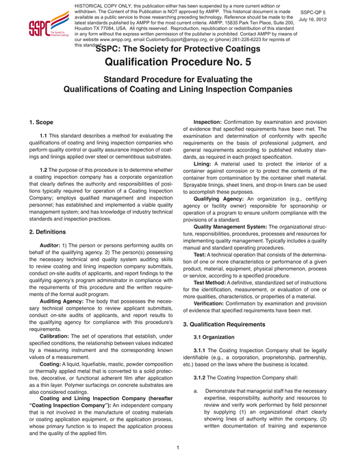 Standard Procedure for Evaluating the Qualifications of Coating and ...