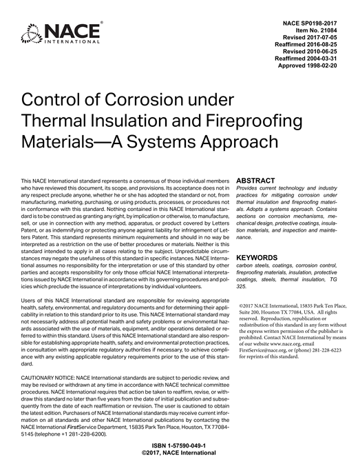 Control of Corrosion under Thermal Insulation and Fireproofing ...