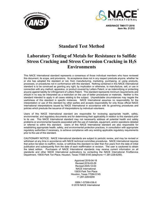 Laboratory Testing of Metals for Resistance to Sulfide Stress Cracking ...