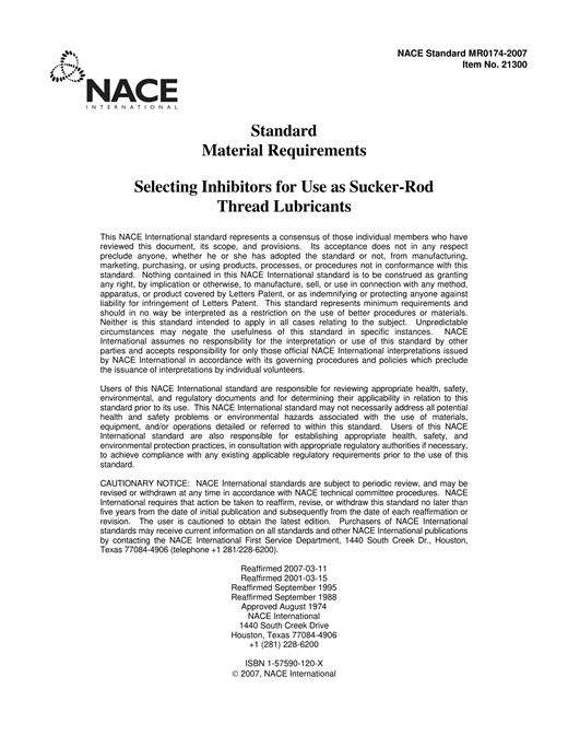 Selecting Inhibitors for Use as Sucker-Rod Thread Lubricants ...