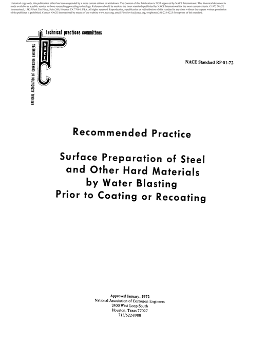 Surface Preparation of Steel and Other Hard Materials by Water Blasting ...