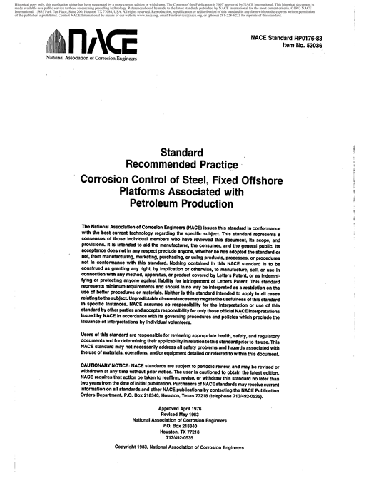 Corrosion Control of Steel, Fixed Offshore Platforms Associated with ...
