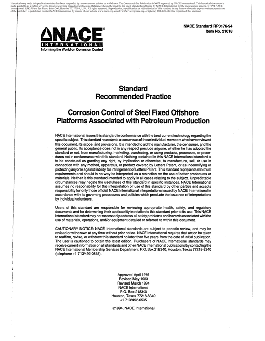 Corrosion Control of Steel Fixed Offshore Platforms Associated with ...