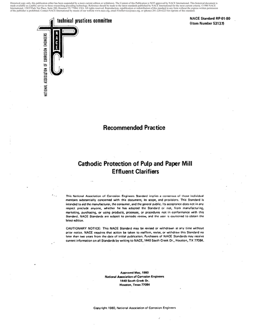 Cathodic Protection of Pulp and Paper Mill Effluent Clarifiers ...