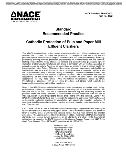 Cathodic Protection of Pulp and Paper Mill Effluent Clarifiers ...