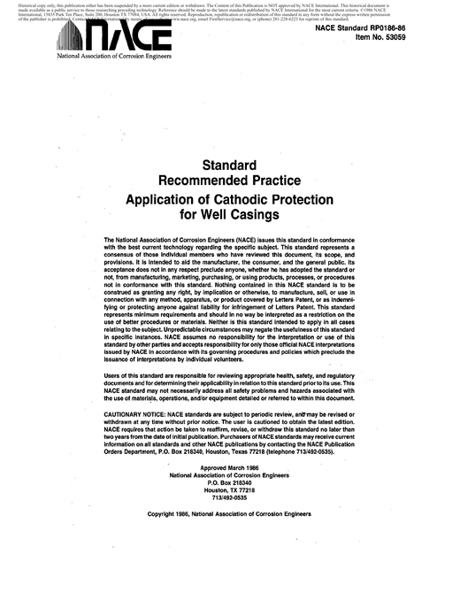 Application of Cathodic Protection for Well Casings | Standards ...