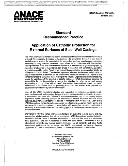 Application of Cathodic Protection for External Surfaces of Steel Well ...