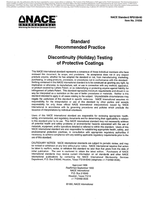 Discontinuity (Holiday) Testing of Protective Coatings | Standards ...