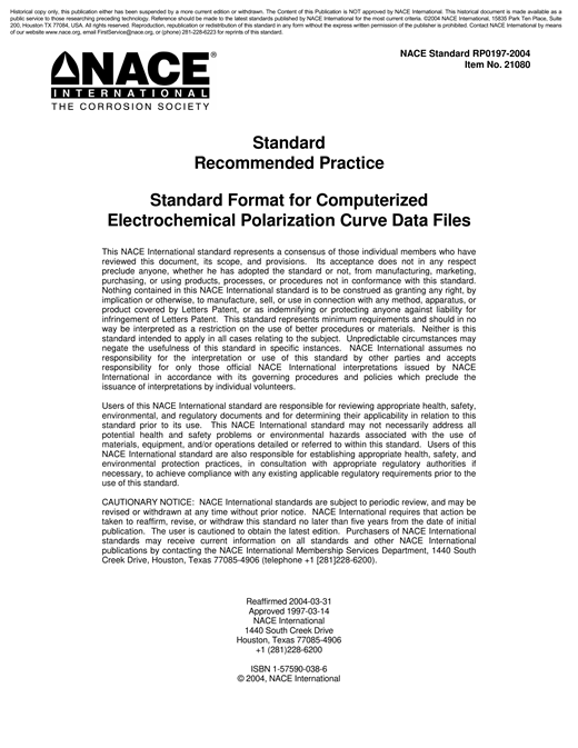 Standard Format for Computerized Electrochemical Polarization Curve ...