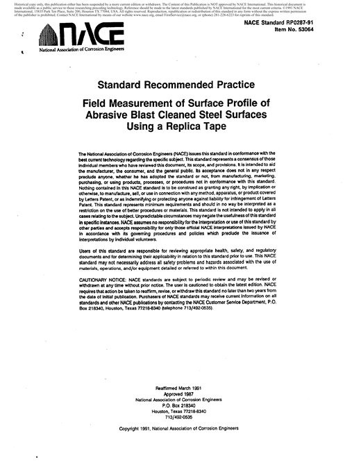 Field Measurement of Surface Profile of Abrasive Blast Cleaned Steel ...