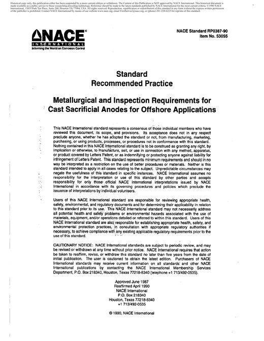 Metallurgical and Inspection Requirements for Cast Sacrificial Anodes ...