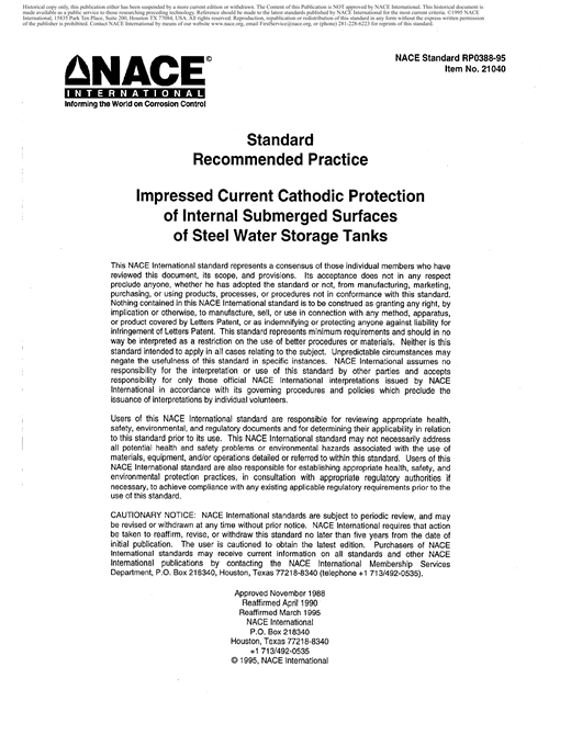 Impressed Current Cathodic Protection of Internal Submerged Surfaces of ...