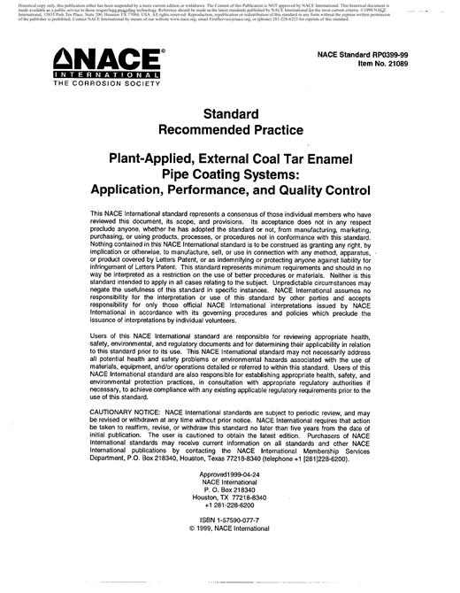 Plant-Applied, External Coal Tar Enamel Pipe Coating Systems ...