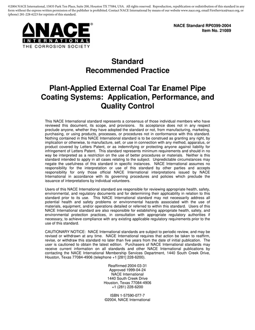 Plant-Applied External Coal Tar Enamel Pipe Coating Systems ...