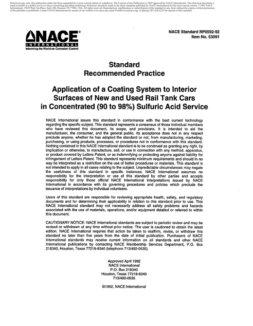 Application of a Coating System to Interior Surfaces of New and Used ...