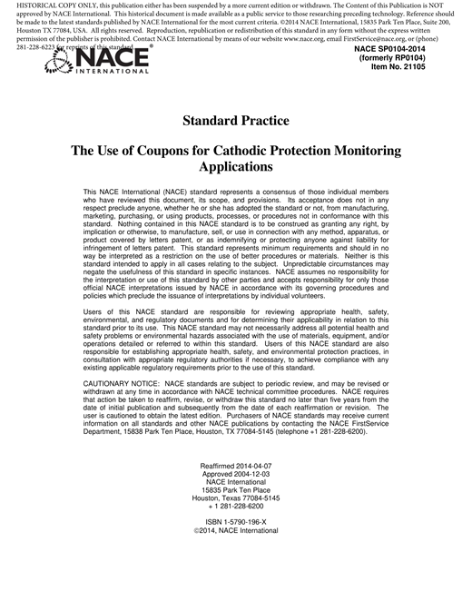The Use of Coupons for Cathodic Protection Monitoring Applications ...