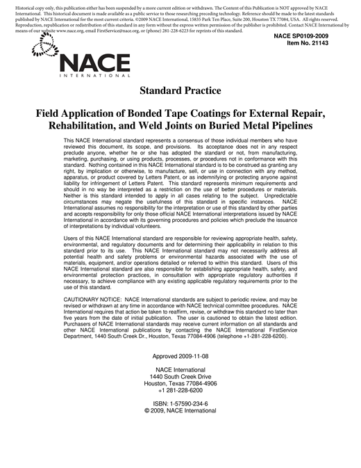 Field Application of Bonded Tape Coatings for External Repair ...