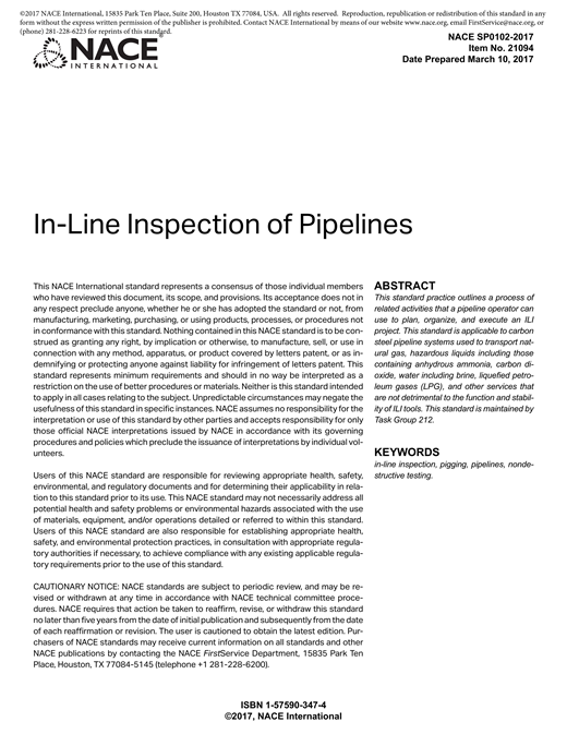 In-Line Inspection of Pipelines | Standards | Association for Materials ...
