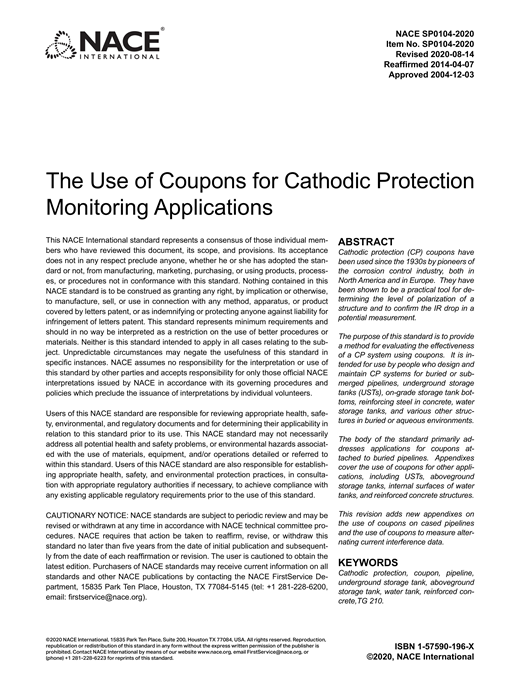 The Use of Coupons for Cathodic Protection Monitoring Applications ...