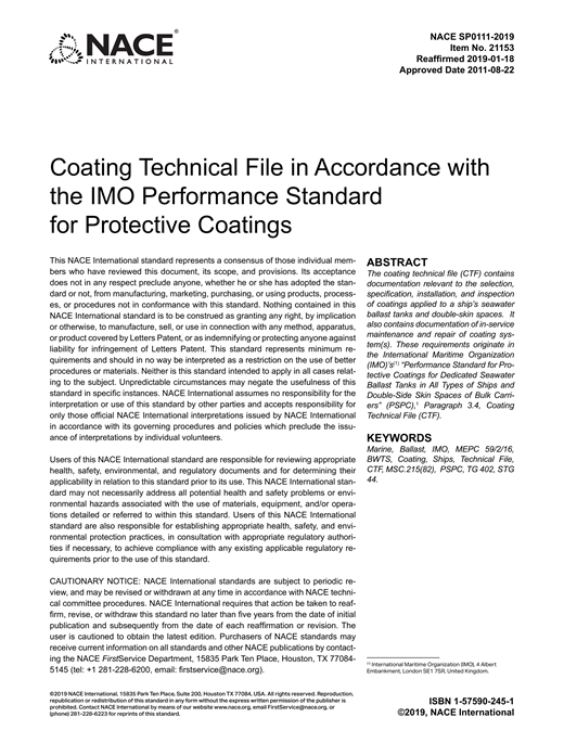 Coating Technical File in Accordance with the IMO Performance Standard ...