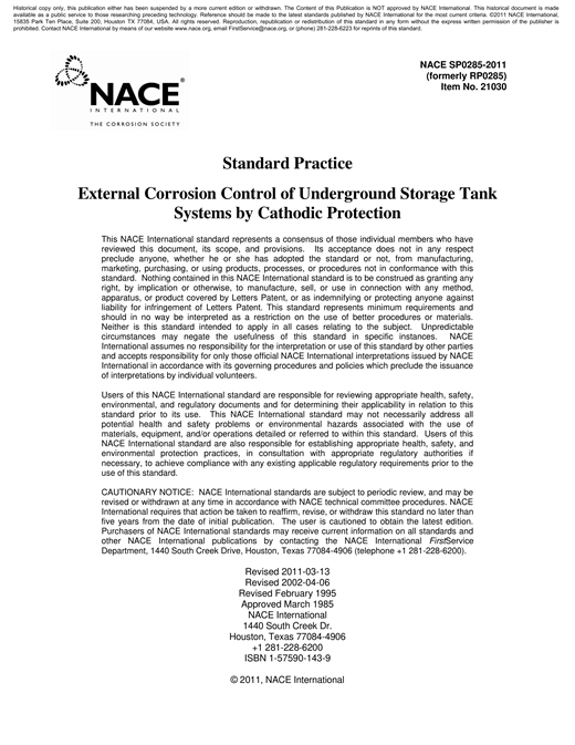 External Corrosion Control of Underground Storage Tank Systems by ...