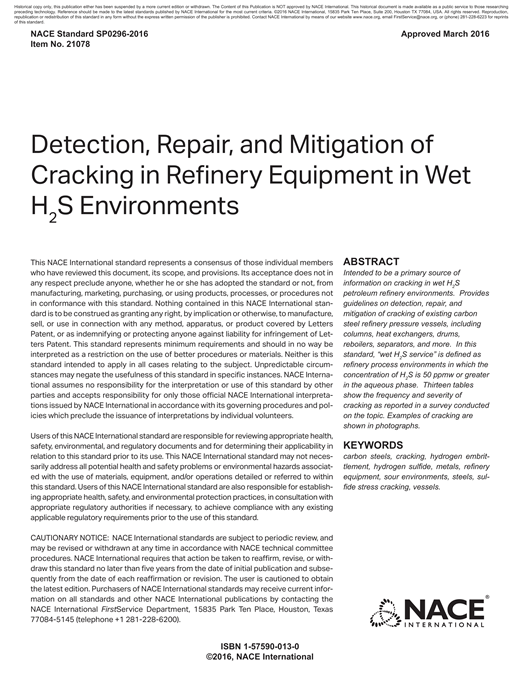 Detection, Repair, and Mitigation of Cracking in Refinery Equipment in ...