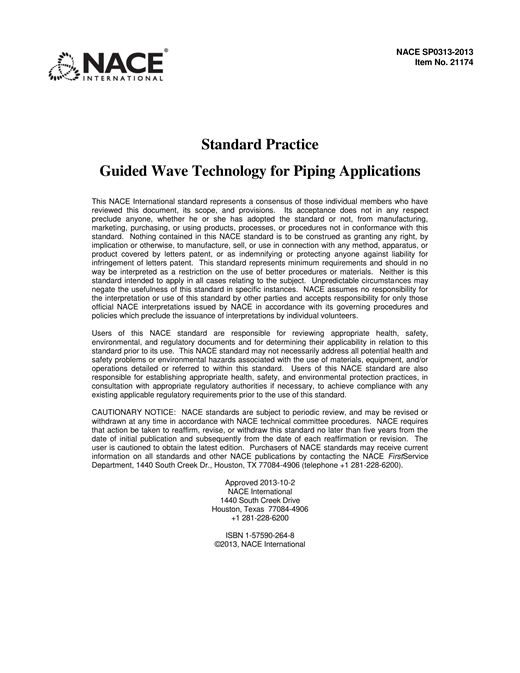Guided Wave Technology for Piping Applications | Standards ...
