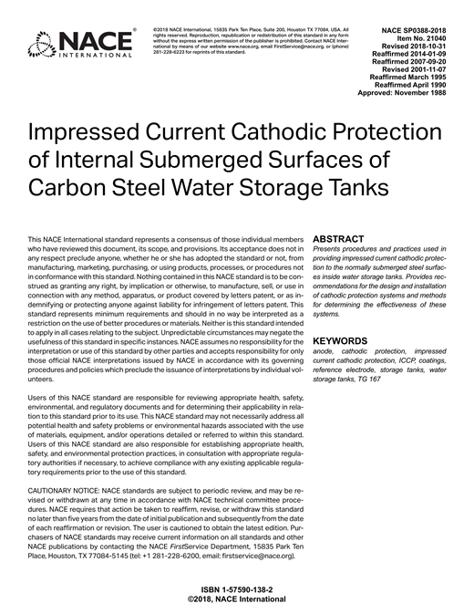 Impressed Current Cathodic Protection of Internal Submerged Surfaces of ...