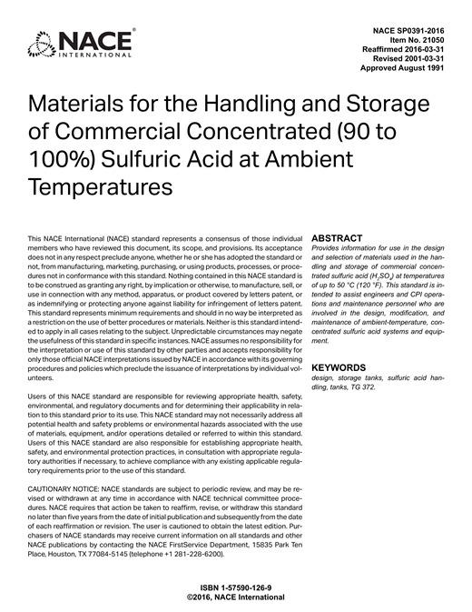 Materials for the Handling and Storage of Commercial Concentrated (90 ...