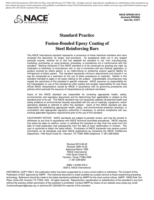 Fusion-Bonded Epoxy Coating of Steel Reinforcing Bars | Standards ...