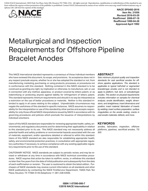 Metallurgical and Inspection Requirements for Offshore Pipeline ...