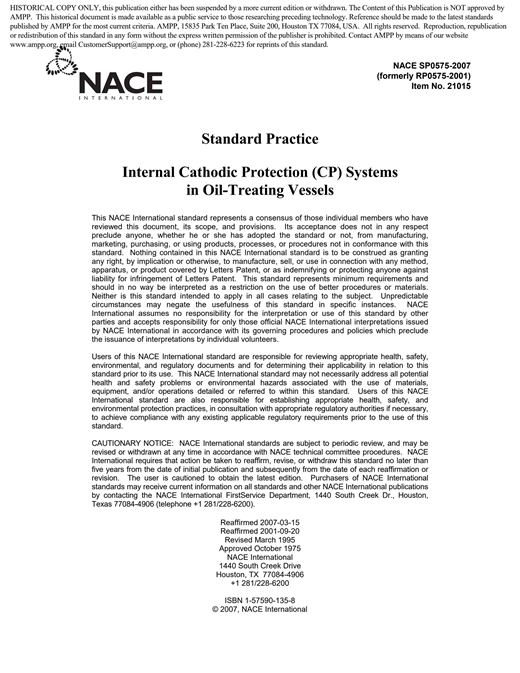 Internal Cathodic Protection (CP) Systems in Oil-Treating Vessels ...