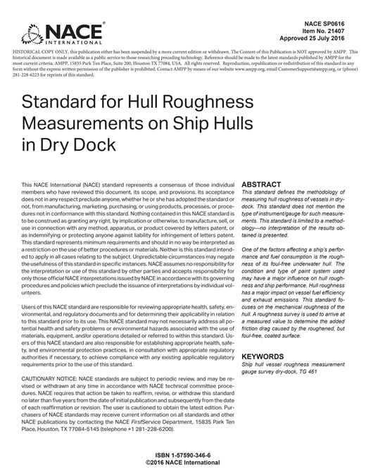 Standard for Hull Roughness Measurements on Ship Hulls in Dry Dock ...