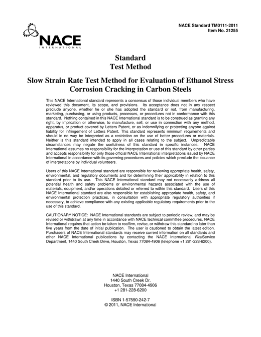 Slow Strain Rate Test Method for Evaluation of Ethanol Stress Corrosion ...