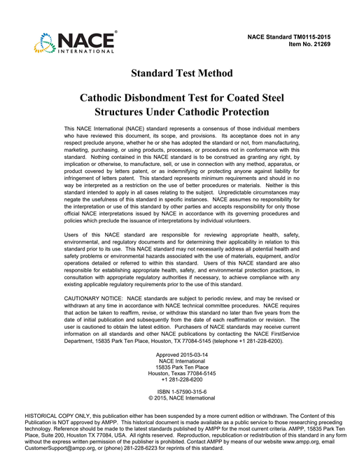 Cathodic Disbondment Test for Coated Steel Structures Under Cathodic ...