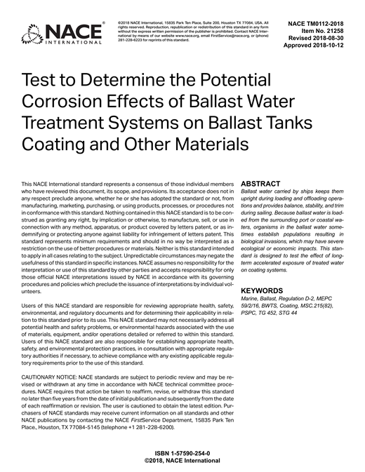 Test to Determine the Potential Corrosion Effects of Ballast Water ...