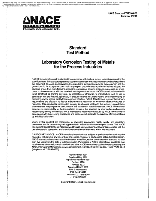 Laboratory Corrosion Testing of Metals for the Process Industries ...
