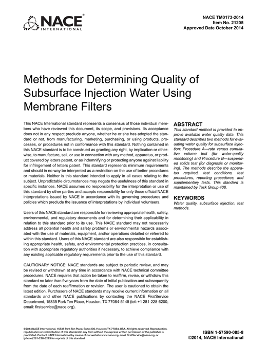 Methods for Determining Quality of Subsurface Injection Water Using ...