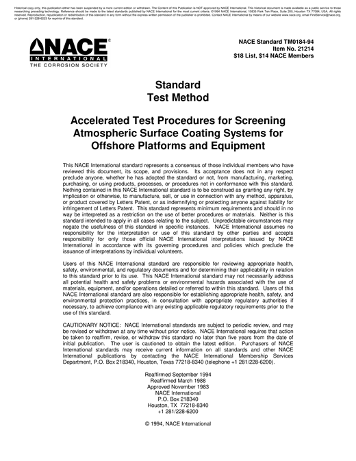 Accelerated Test Procedures for Screening Atmospheric Surface Coating ...