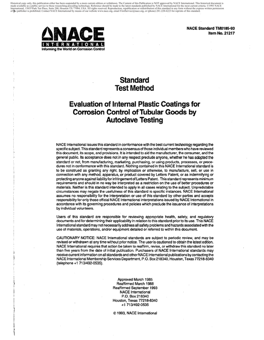 Evaluation of Internal Plastic Coatings for Corrosion Control of ...