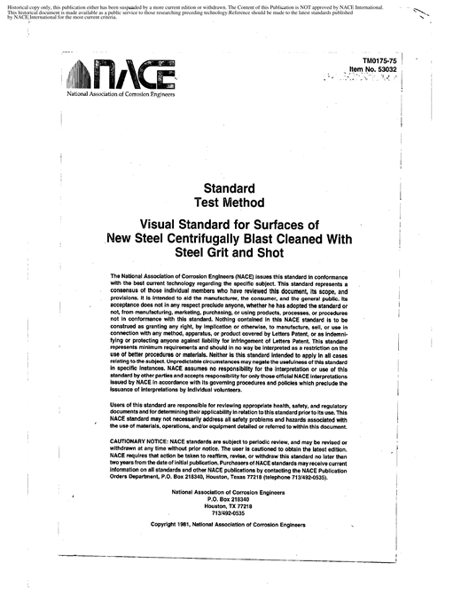 Visual Standard for Surfaces of New Steel Centrifugally Blast Cleaned ...