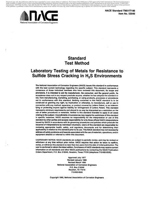 Laboratory Testing of Metals for Resistance to Sulfide Stress Cracking ...