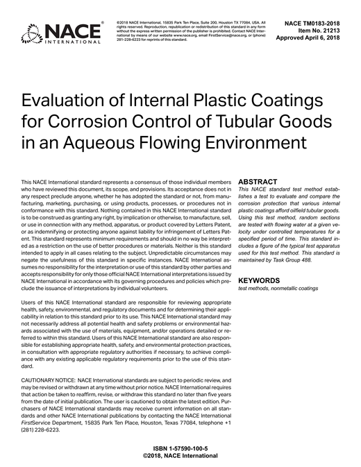 Evaluation of Internal Plastic Coatings for Corrosion Control of ...