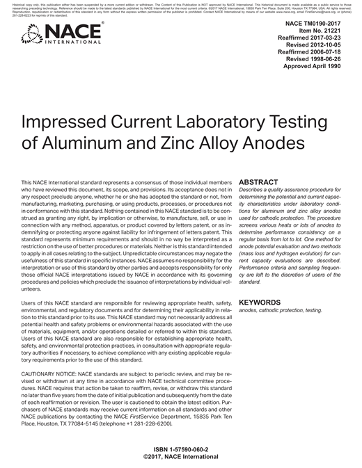 Impressed Current Laboratory Testing of Aluminum and Zinc Alloy Anodes ...