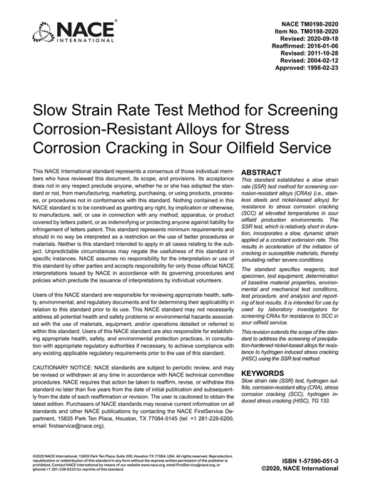 Slow Strain Rate Test Method for Screening Corrosion-Resistant Alloys ...