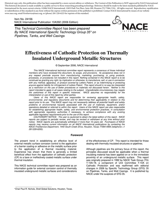 Effectiveness of Cathodic Protection on Thermally Insulated Underground ...